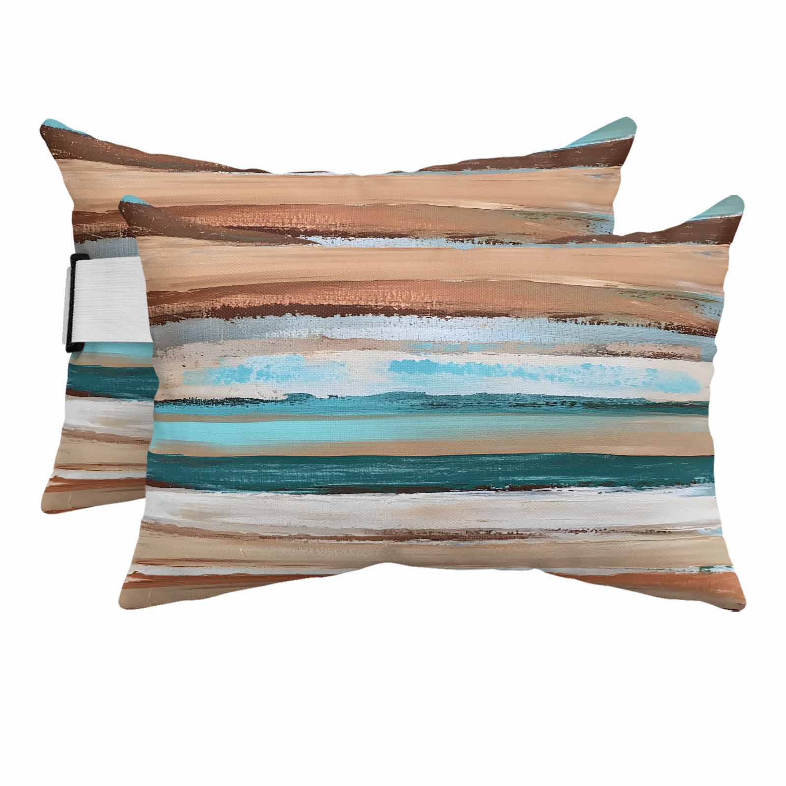 2PCS Outdoor Pillow for Chaise Lounge Chair Watercolor Brown Turquoise ...
