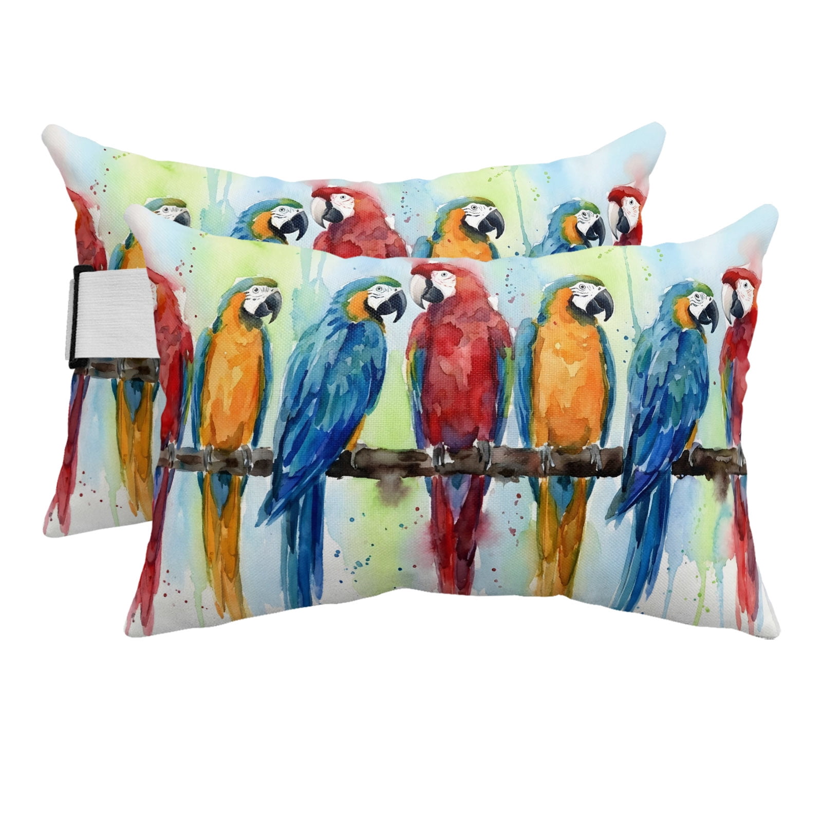 2PCS Outdoor Pillow for Chaise Lounge Chair Watercolor Five Parrots ...