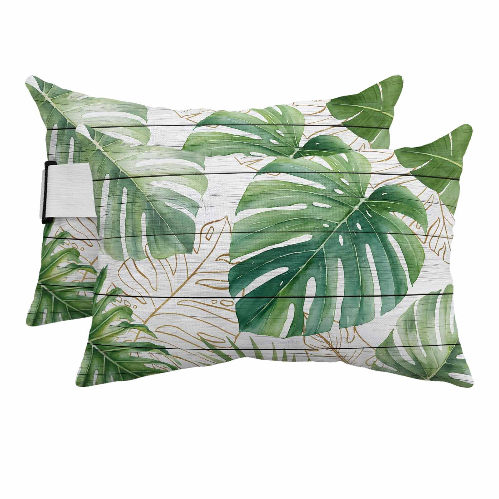 2PCS Outdoor Pillow for Chaise Lounge Chair Watercolor Green Gold ...
