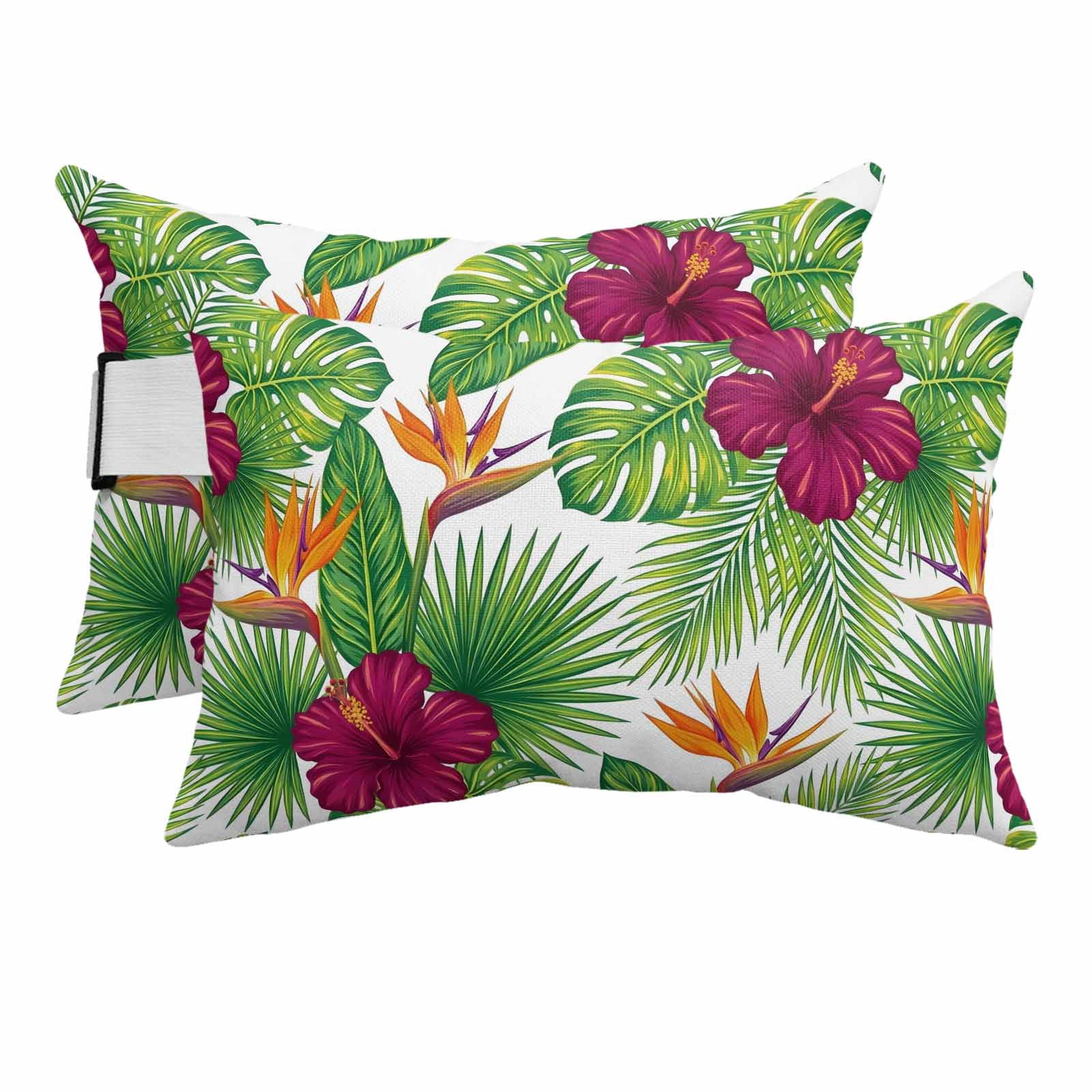 2PCS Outdoor Pillow for Chaise Lounge Chair Watercolor Green Palm ...