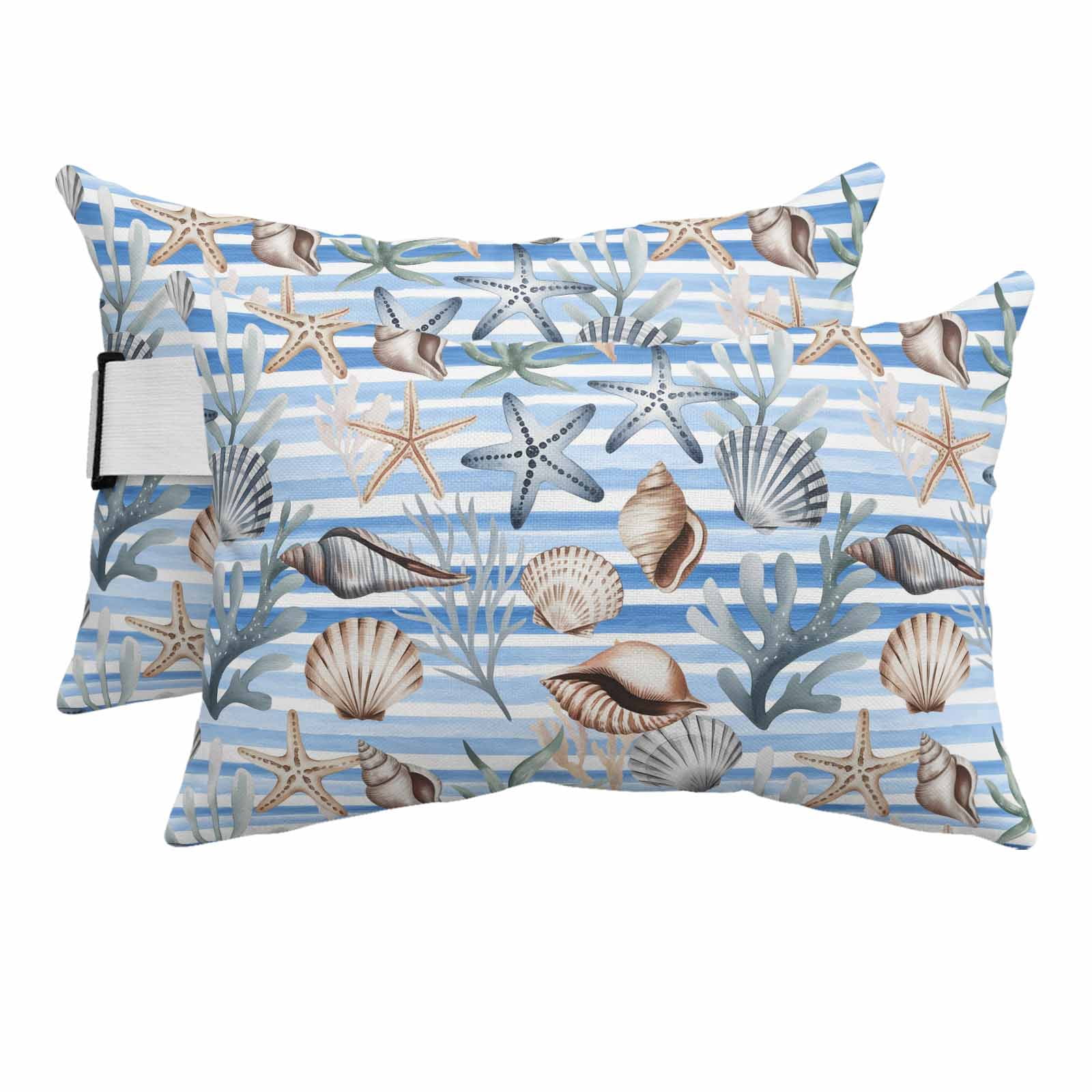 2PCS Outdoor Pillow for Chaise Lounge Chair Watercolor Marine Shell ...