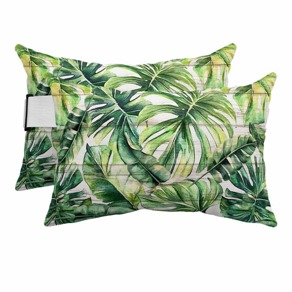 2PCS Outdoor Pillow for Chaise Lounge Chair Watercolor Monstera Leaves ...