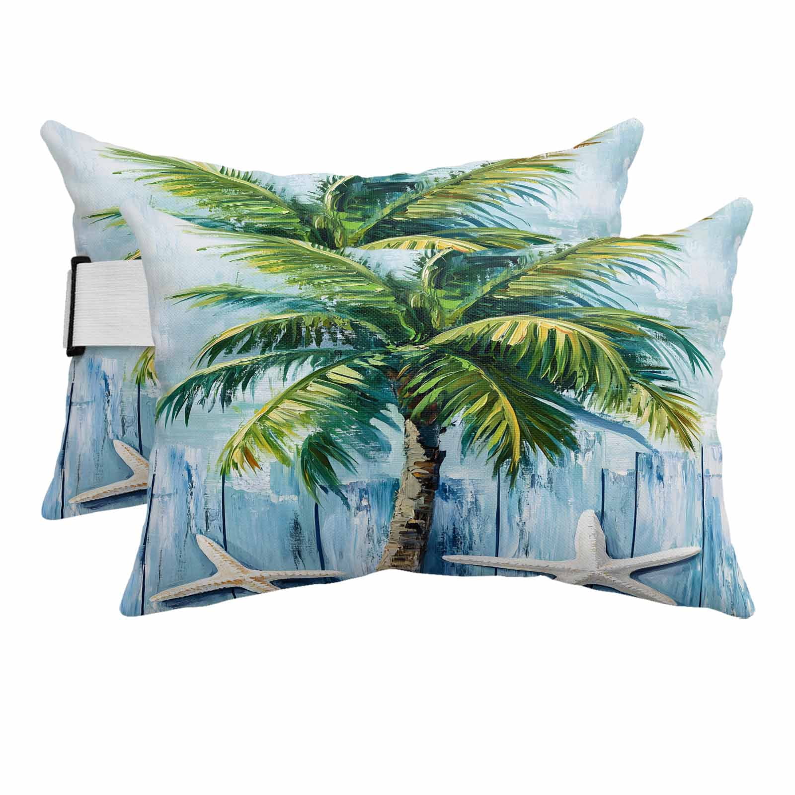 2PCS Outdoor Pillow for Chaise Lounge Chair Watercolor Ocean Coconut ...