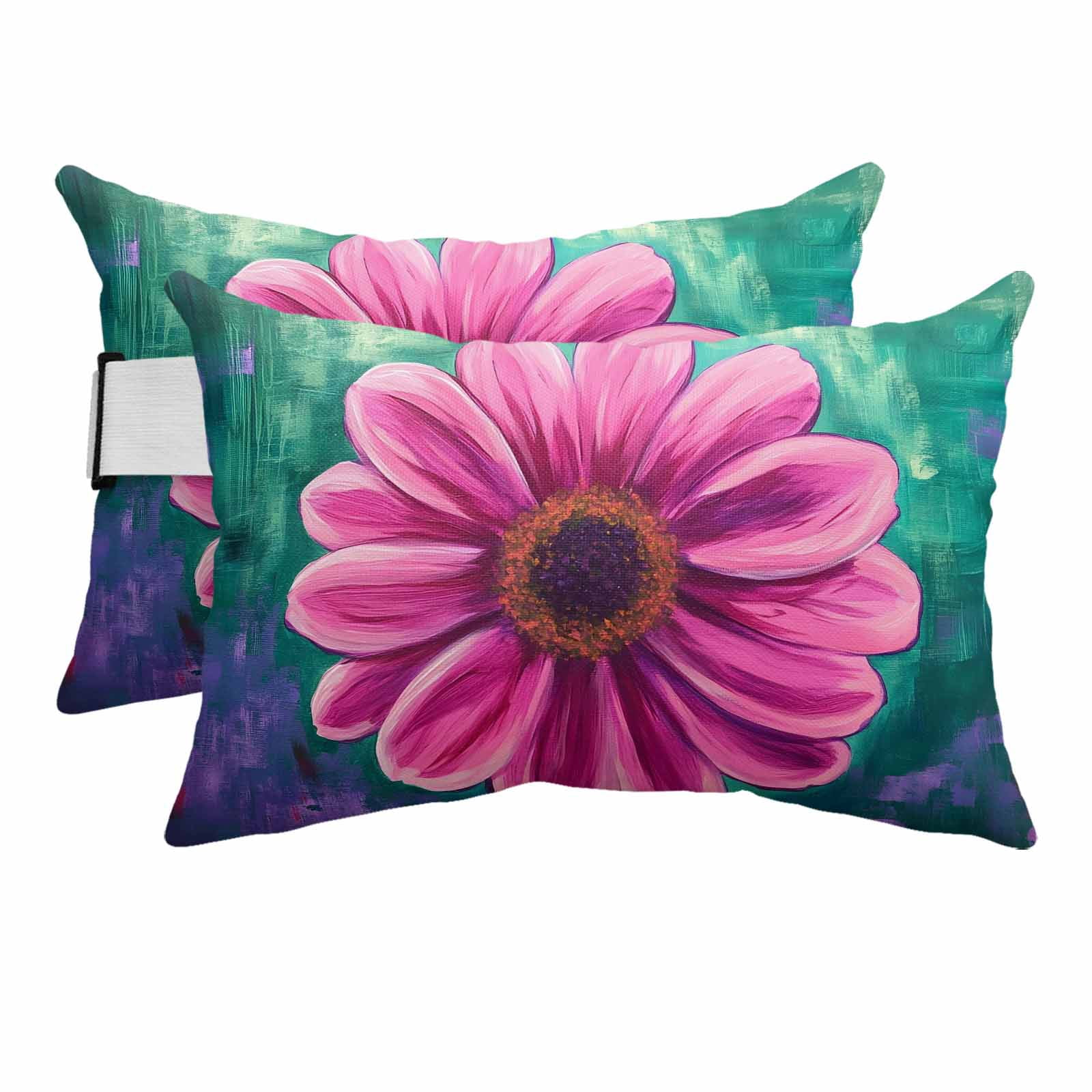 2PCS Outdoor Pillow for Chaise Lounge Chair Watercolor Pink Daisy ...