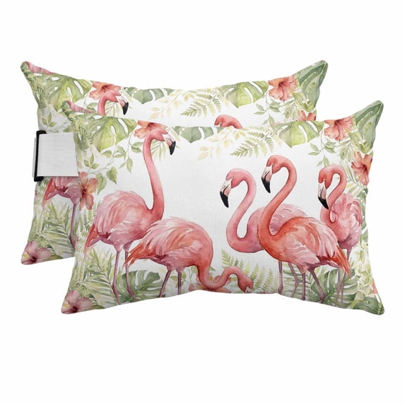 2PCS Outdoor Pillow for Chaise Lounge Chair Watercolor Pink Flamingo ...