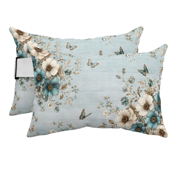 2PCS Outdoor Pillow for Chaise Lounge Chair Watercolor White Blue ...