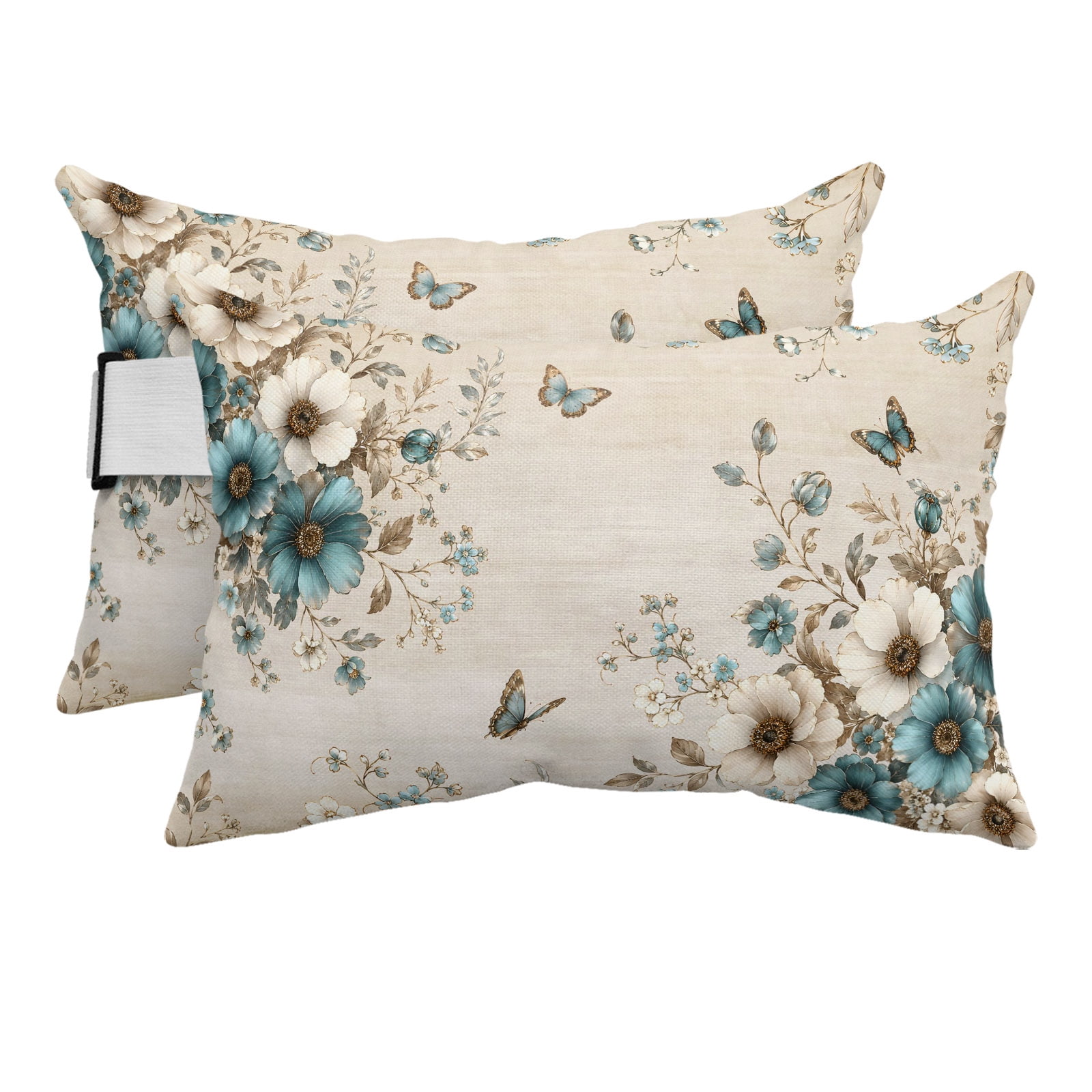 2PCS Outdoor Pillow for Chaise Lounge Chair Watercolor White Blue ...
