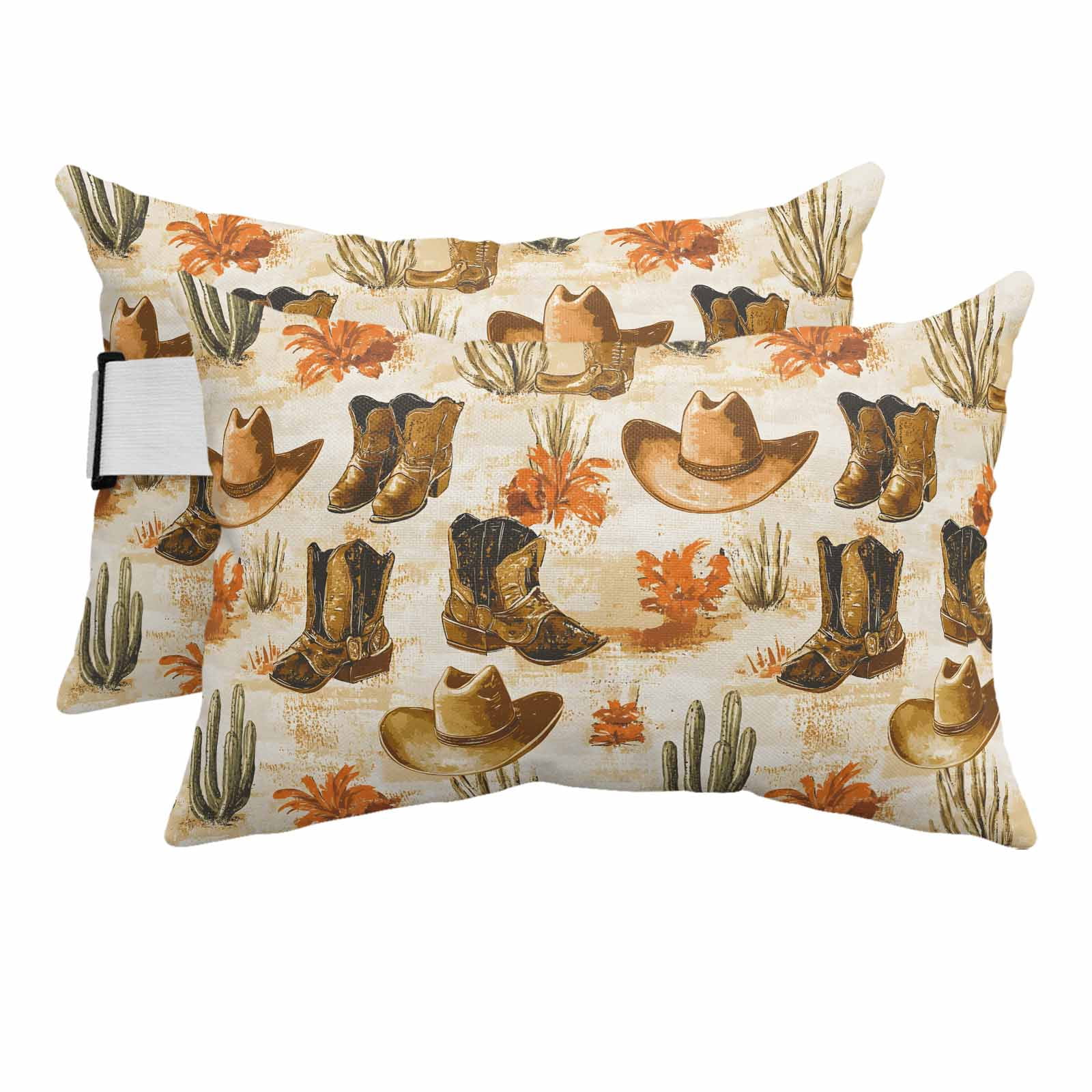 2PCS Outdoor Pillow for Chaise Lounge Chair Western Retro Cowboy Boot ...