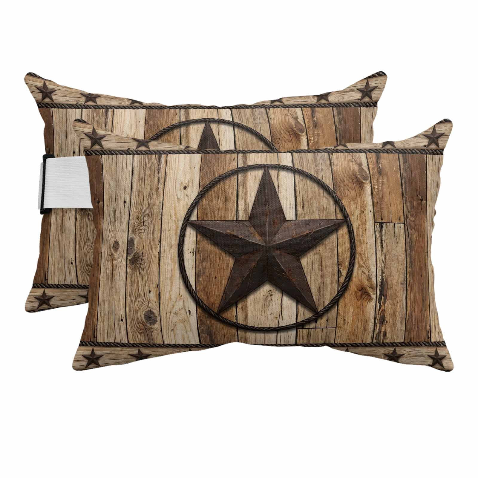 2PCS Outdoor Pillow for Chaise Lounge Chair Western Star Retro Wooden ...