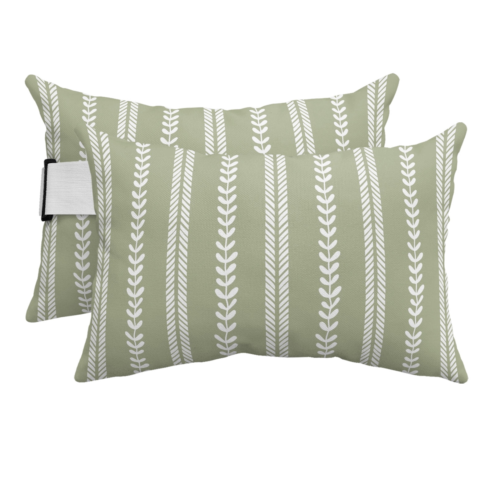 2PCS Outdoor Pillow for Chaise Lounge Chair White Leaf Stripe Sage ...