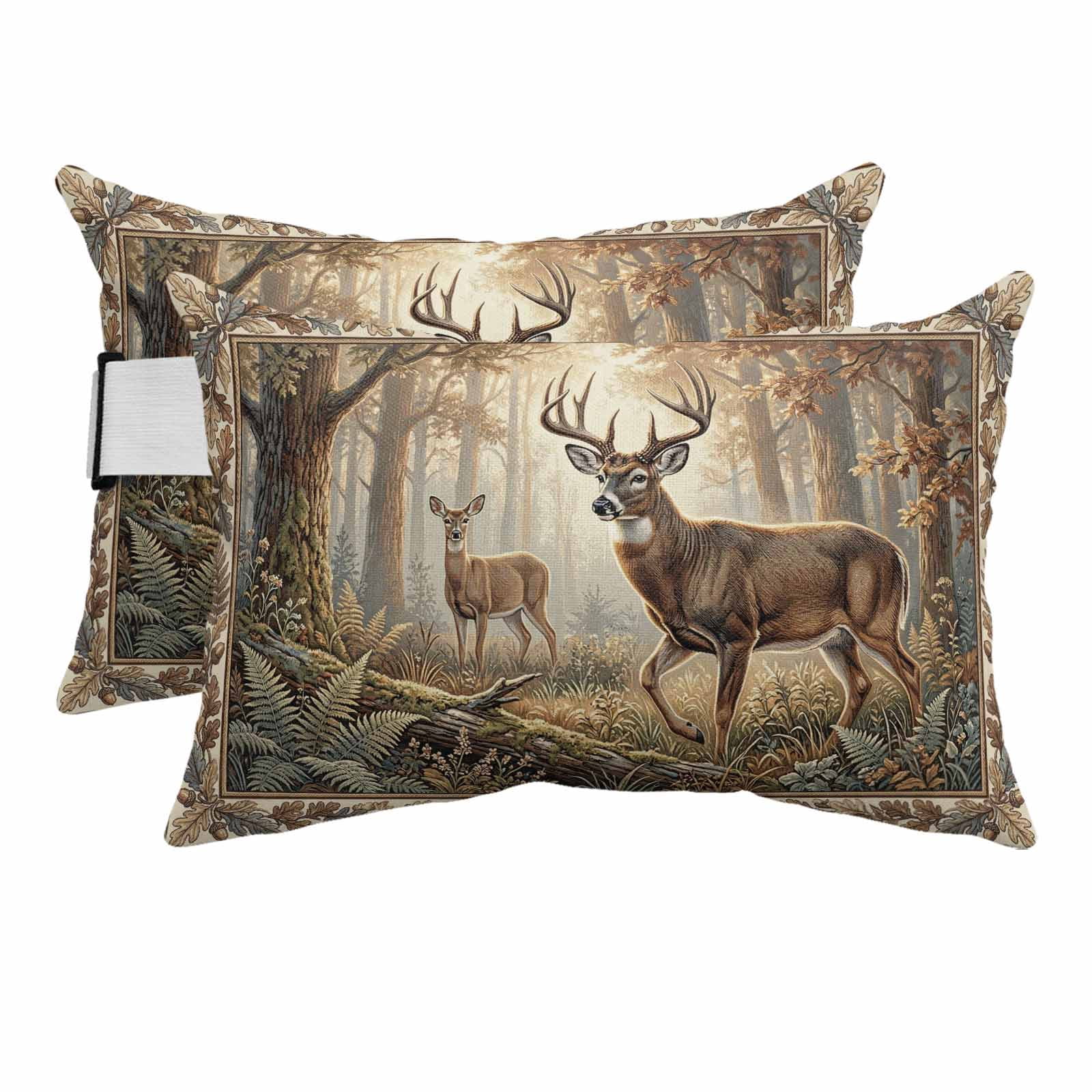 2PCS Outdoor Pillow for Chaise Lounge Chair Wild Elk Deer Natural ...
