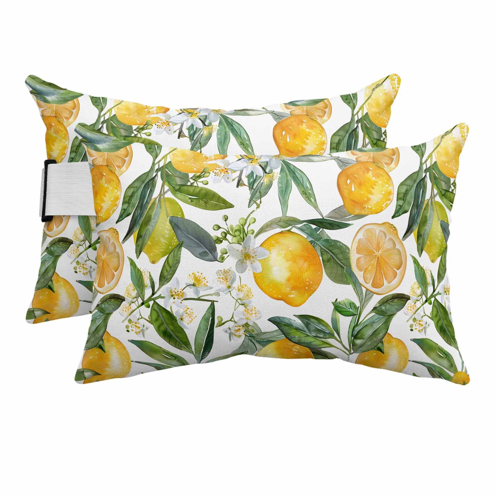 2PCS Outdoor Pillow for Chaise Lounge Chair Yellow Lemon Green Leaves ...