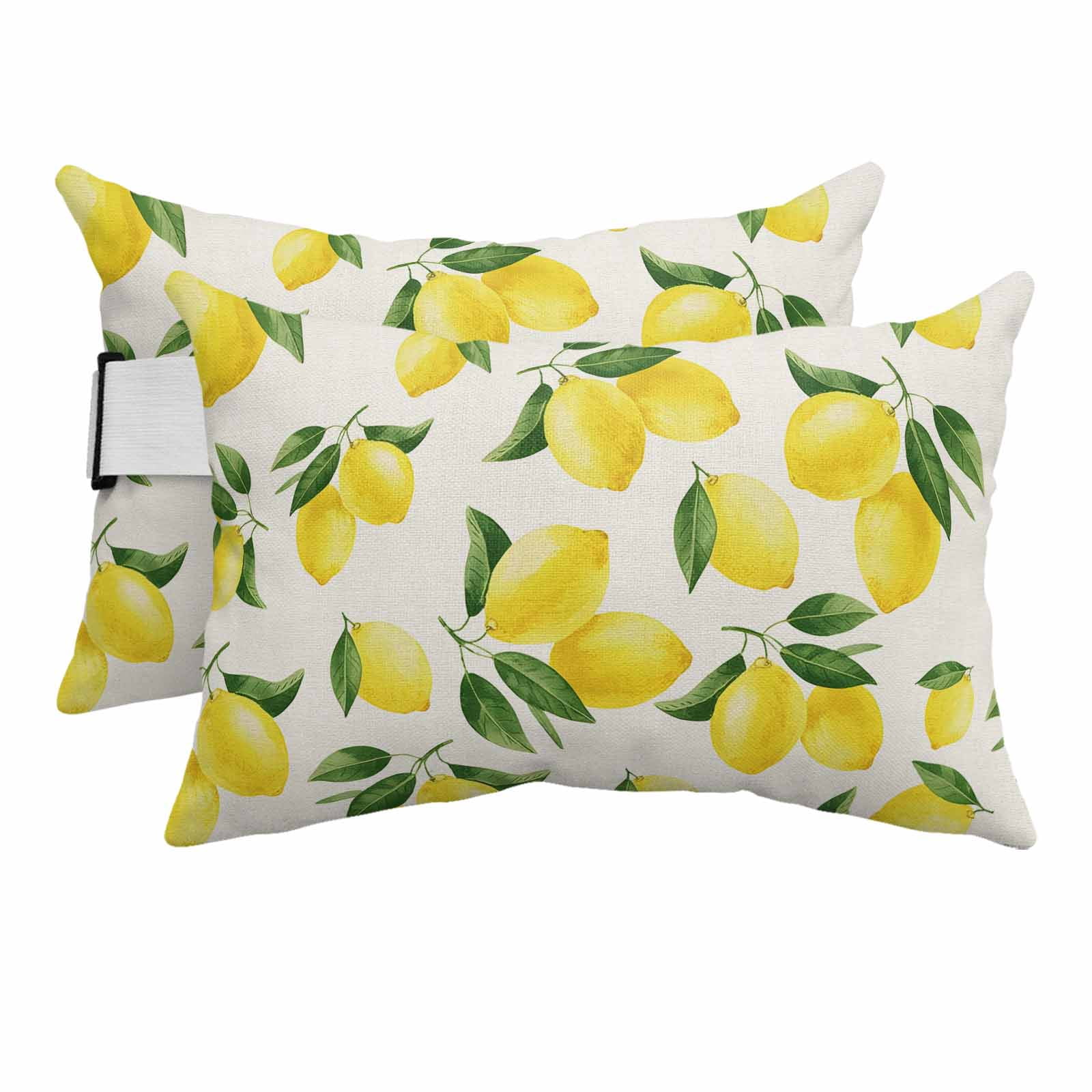 2PCS Outdoor Pillow for Chaise Lounge Chair Yellow Lemon Watercolor ...