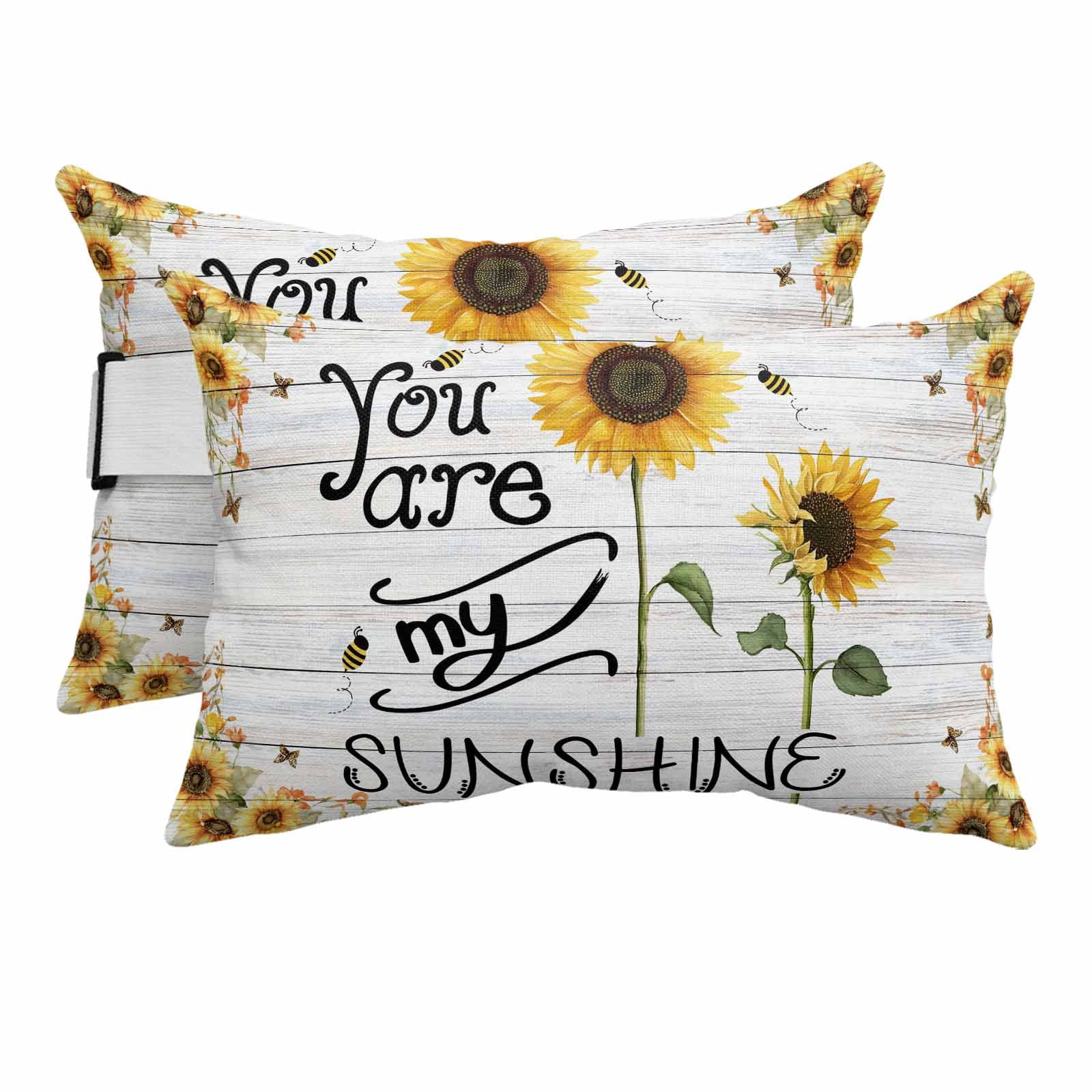 2PCS Outdoor Pillow for Chaise Lounge Chair You Are My Sunshine Words ...