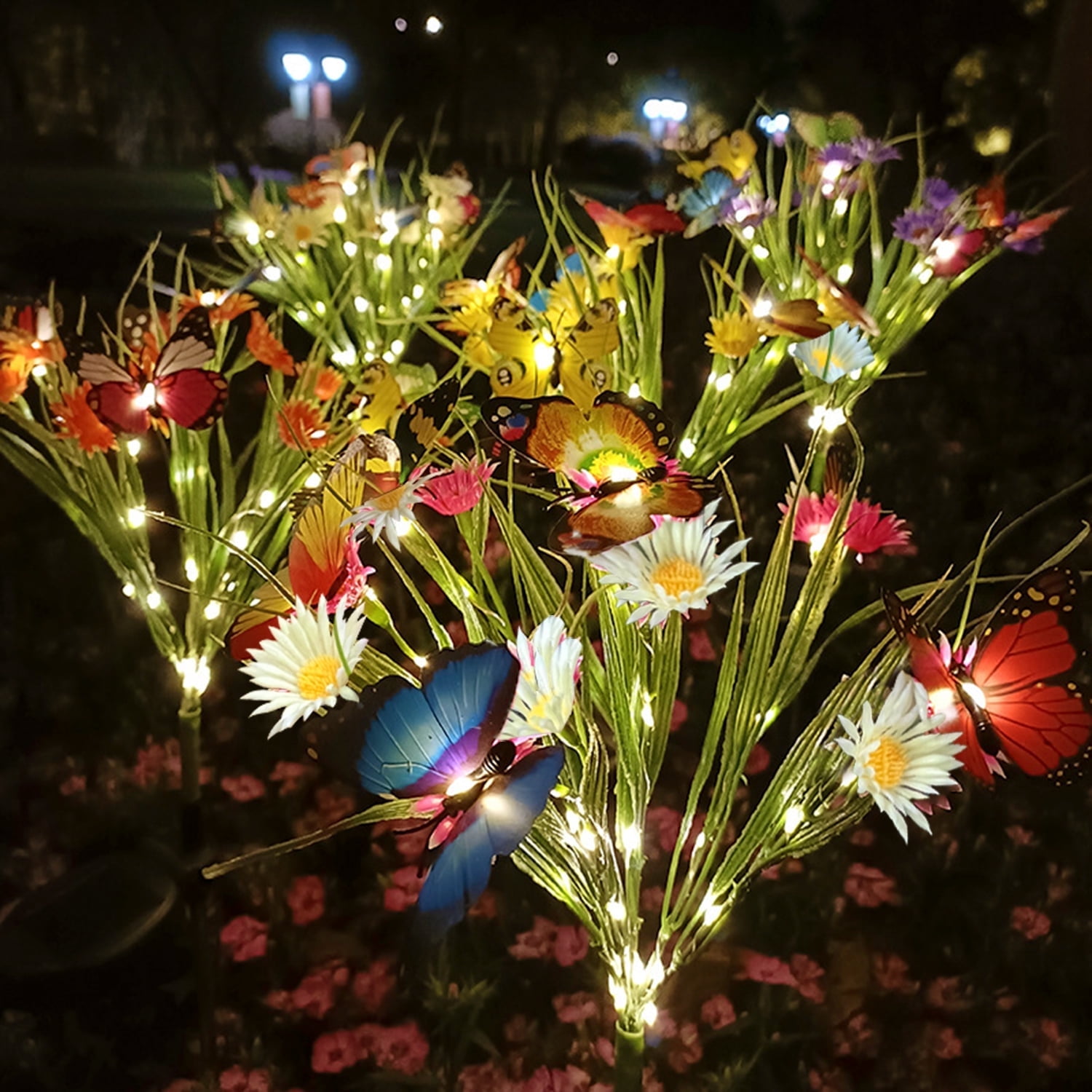 2PCS Solar Garden Stake Lights, 14 Butterflies & 28 Daisies, LED ...