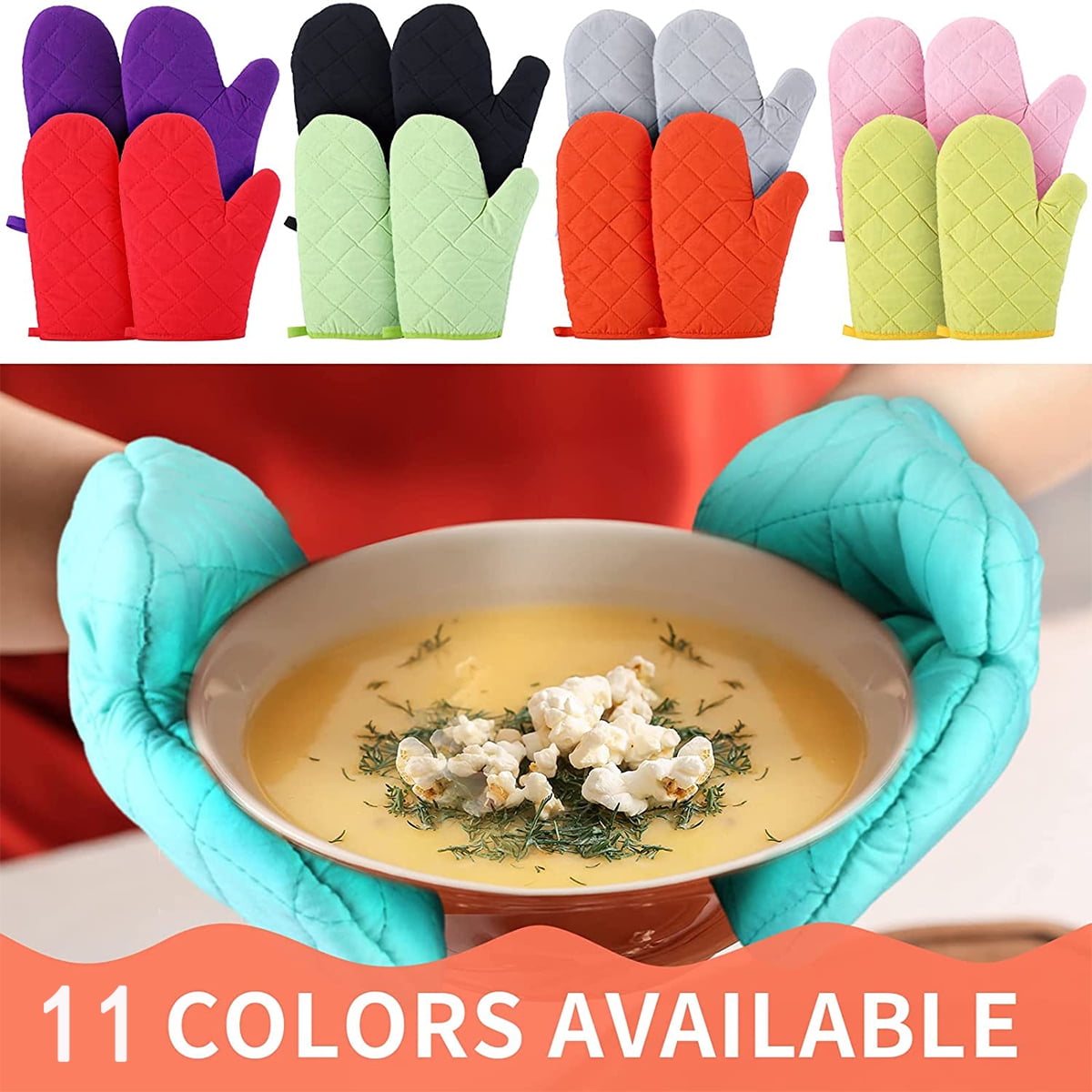 2PCS Oven Mitts Heat Resistant Kitchen Gloves Cotton & Polyester ...