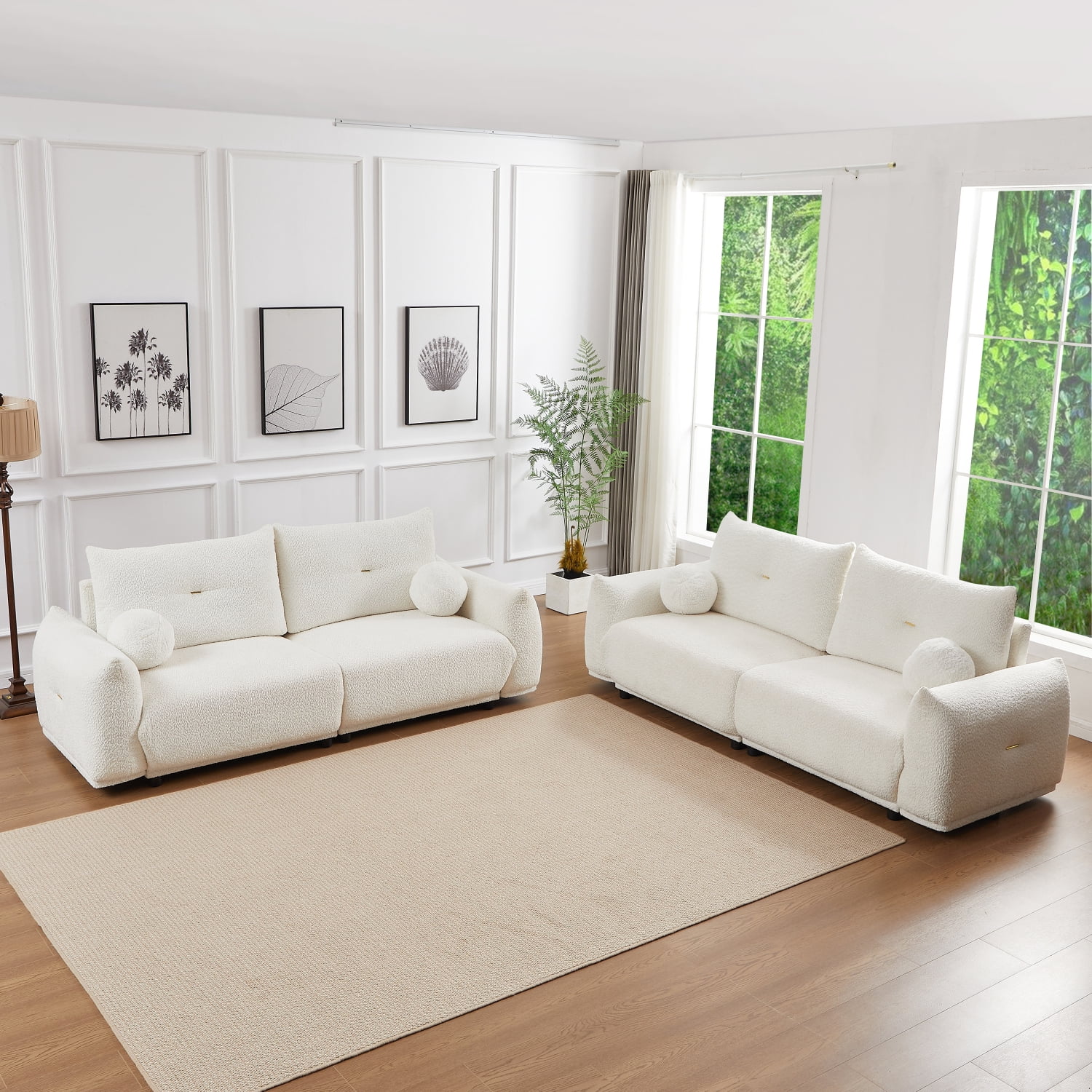 2PCS Oversized Lambswool Love Seat Couch, 90.5" Comfy Couch with 2 Ball ...