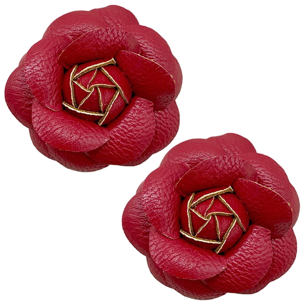 2PCS PU Leather Flower Brooches Pin Shoe Clip Decoration Charms Red ...