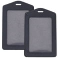 2PCS PU Leather ID Badge Holder Black Vertical Single Side Clear Card ...