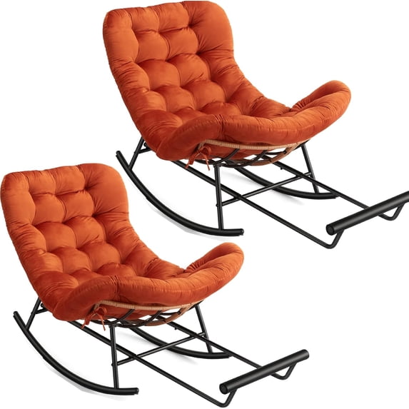2PCS Papasan Rocking Chair with Foot Rest, Oversized Papasan Chair with ...