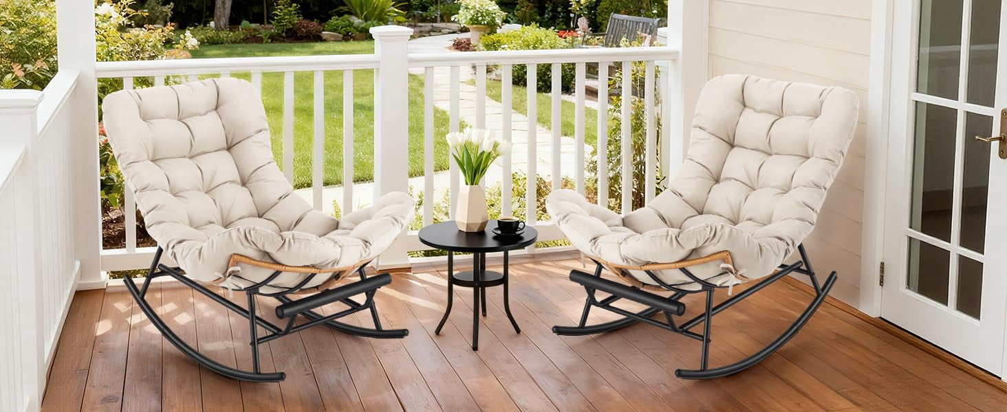 2PCS Papasan Rocking Chair with Foot Rest, Oversized Papasan Chair with ...