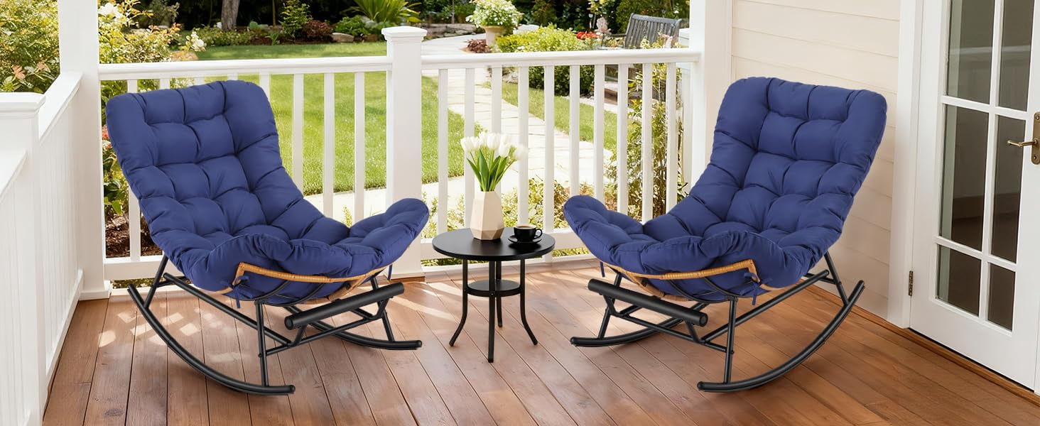 2PCS Papasan Rocking Chair with Foot Rest, Oversized Papasan Chair with ...