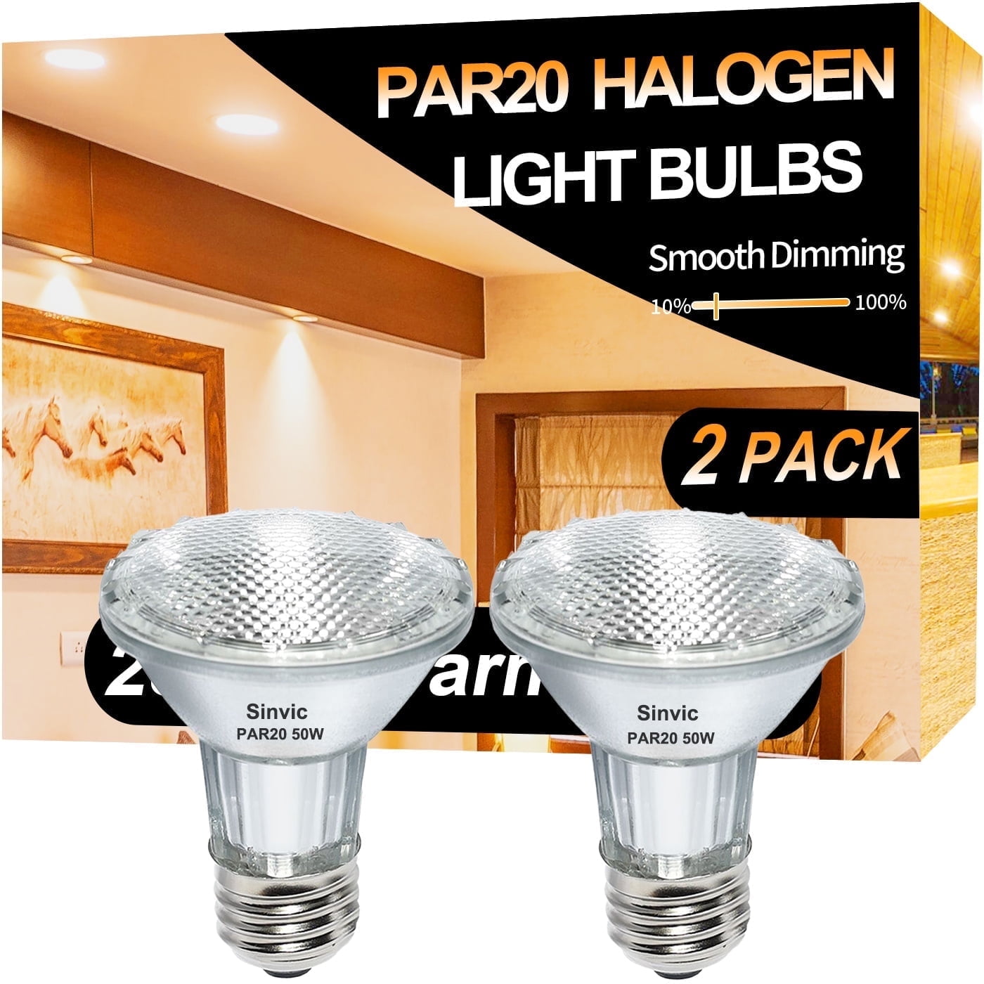 Sinvic PAR20 Halogen Bulbs, 50W Dimmable, 3000K Warm White, E26 Base, Indoor Outdoor - Walmart.com