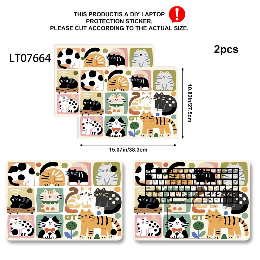 2PCS Patchwork Cute Cats Laptop Skin Stickers, 27.5x38.3cm PVC Material ...