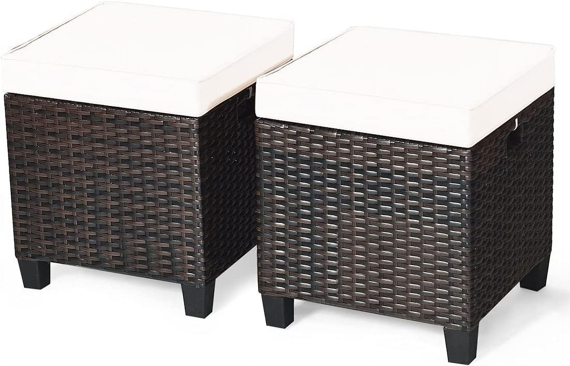 2PCS Patio Outdoor Ottomans, Rattan Wicker Ottoman Seat w/Removable ...