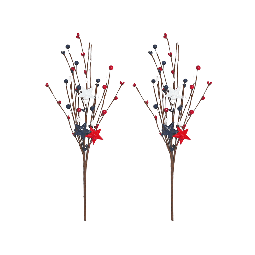 2PCS Patriotic Artificial Berry Stems, White Blue Red Five Star Shaped ...
