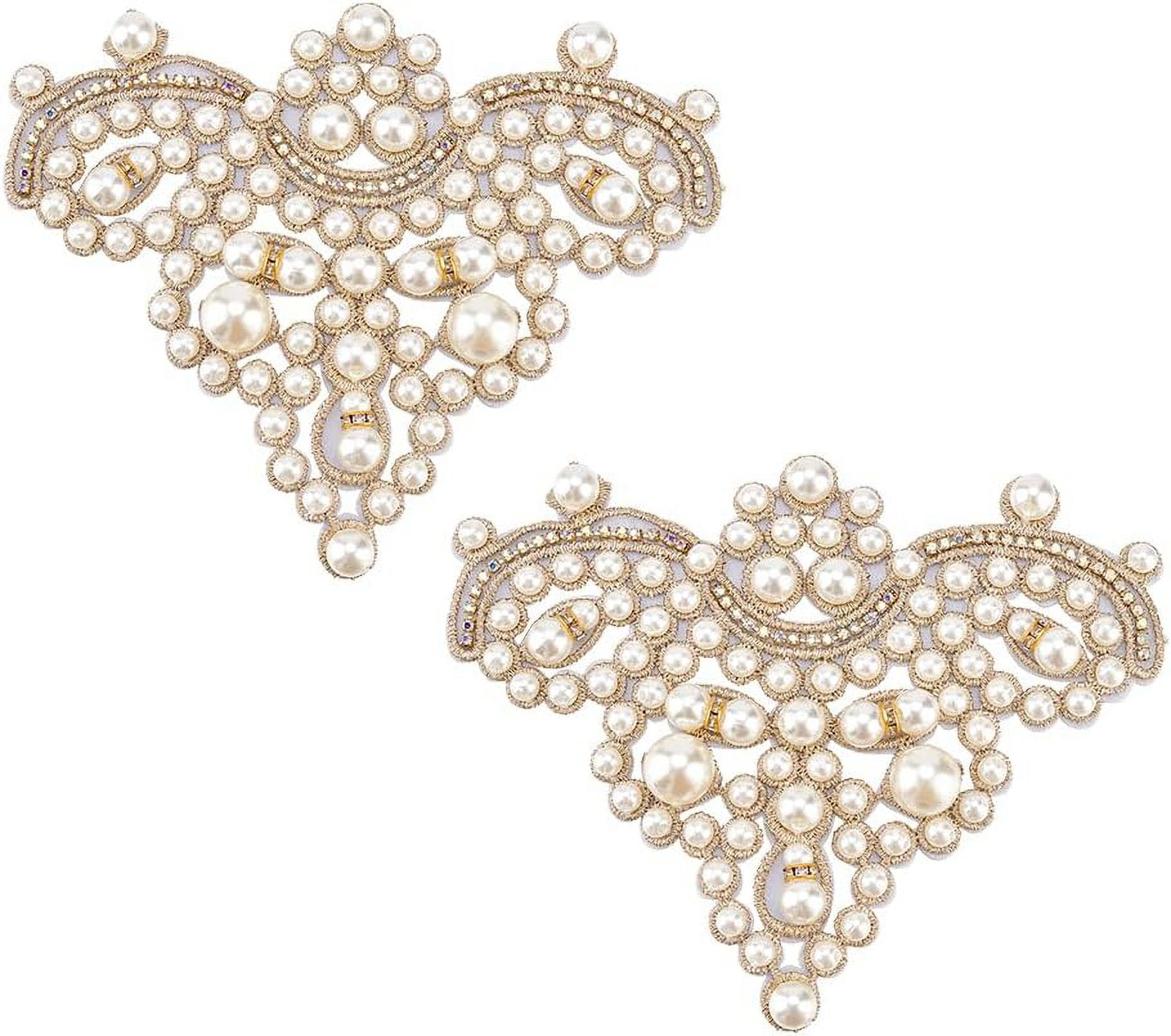 2PCS Pearl Shoe Patches Gold Sew on Rhinestone Imitation Pearl Beaded ...