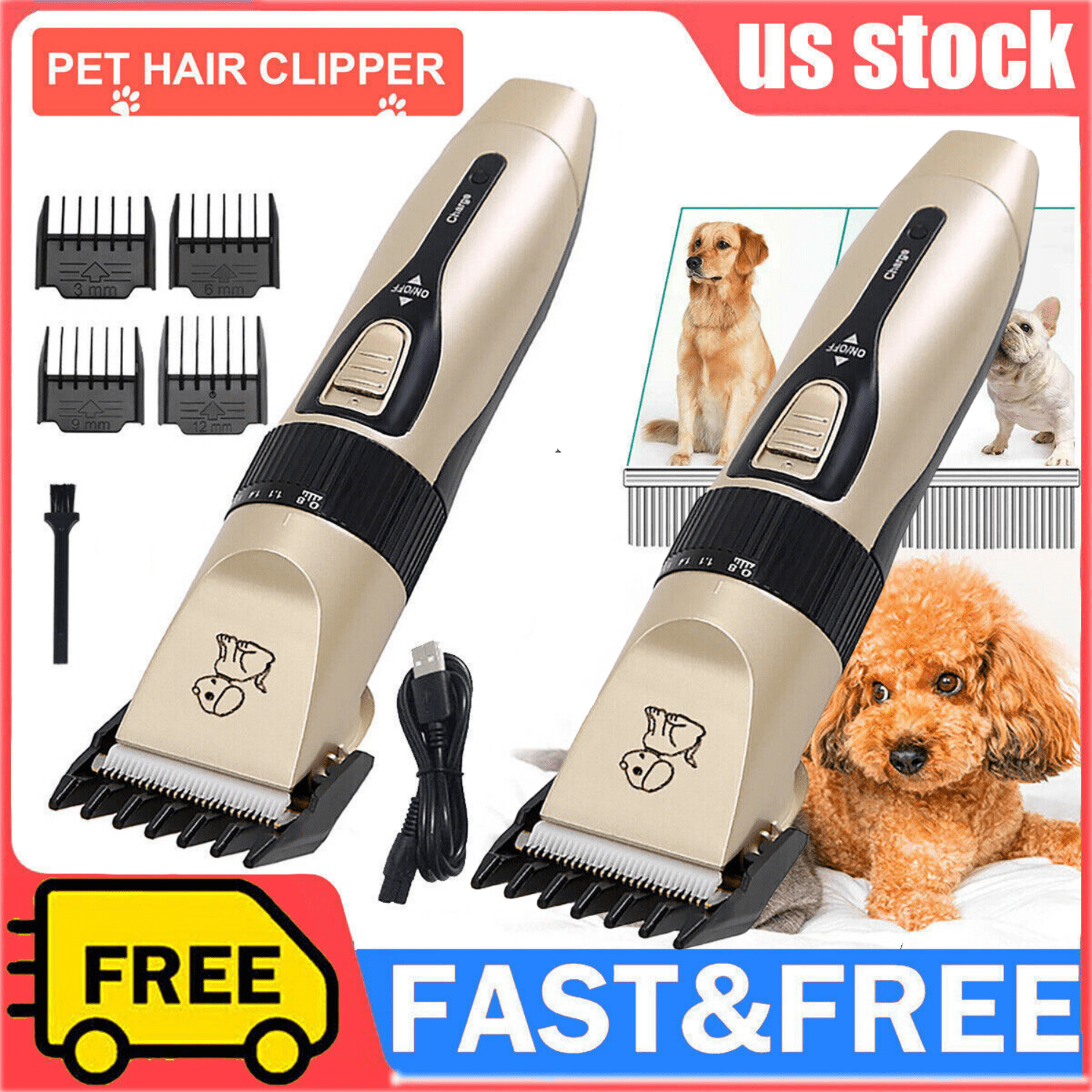 2PCS Pet Clippers, Dog Clipper Cordless, Dog Grooming Kit for Long ...