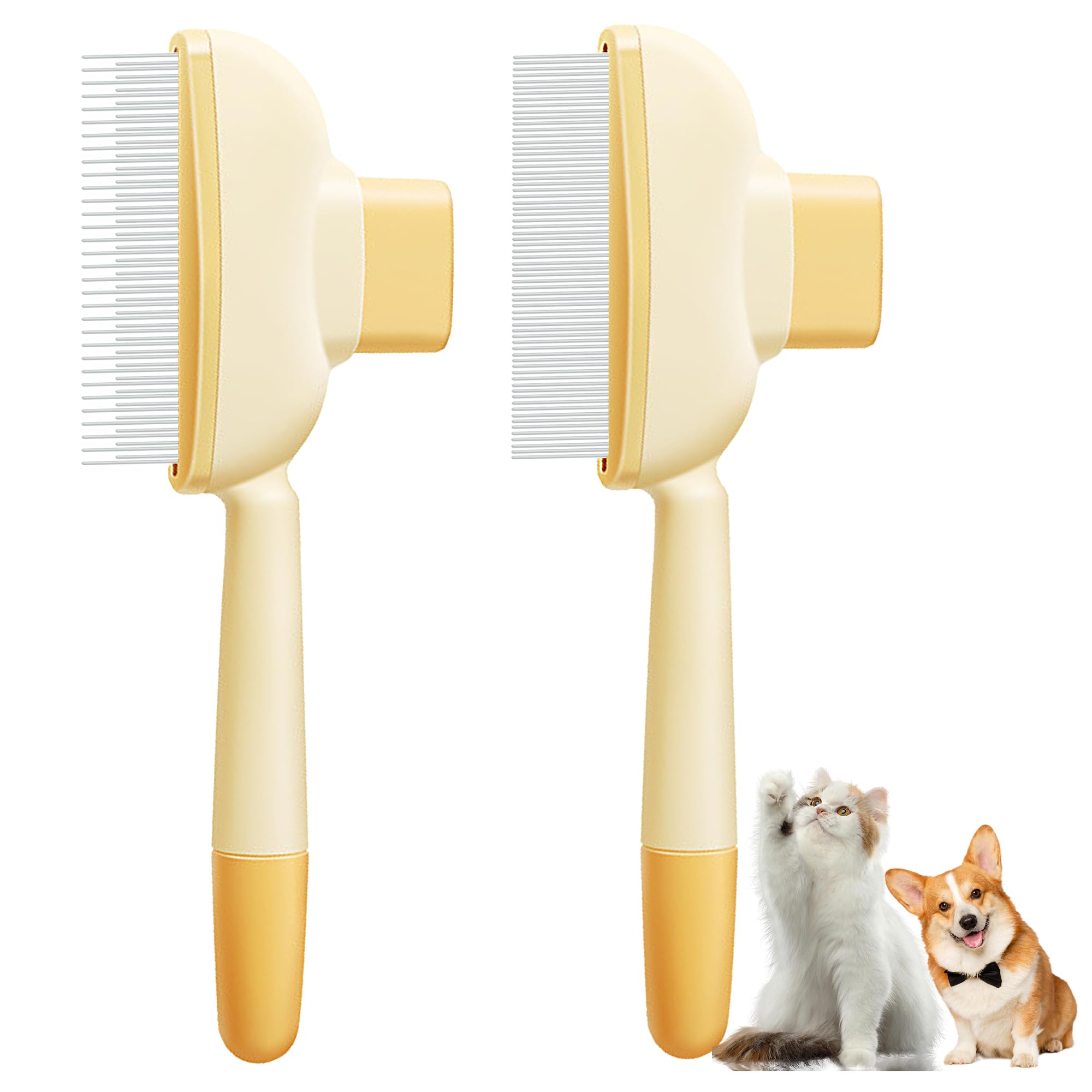 2PCS Pet Comb for Dogs & Cats with Long & Short Stainless Steel Metal ...