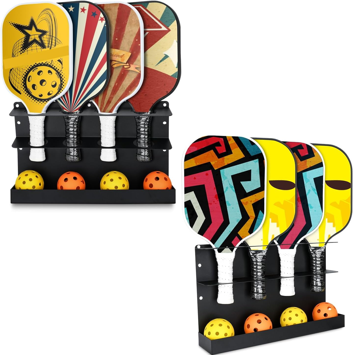2PCS Pickleball Paddles Rack/Ball Rack Holds 8 Paddles and 8 Balls ...
