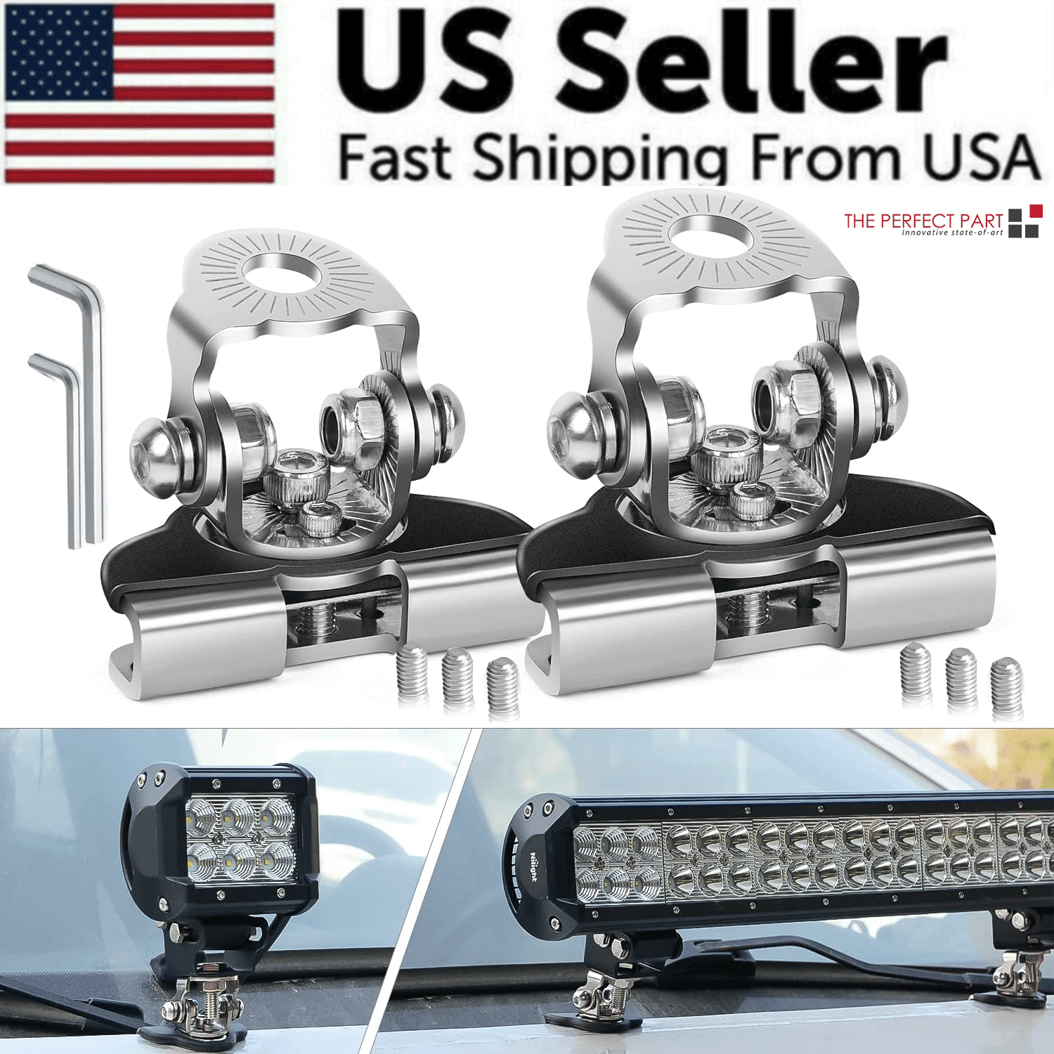 2PCS Pillar Hood Led Work Light Bar Mount Bracket Clamp Holder Offroad ...