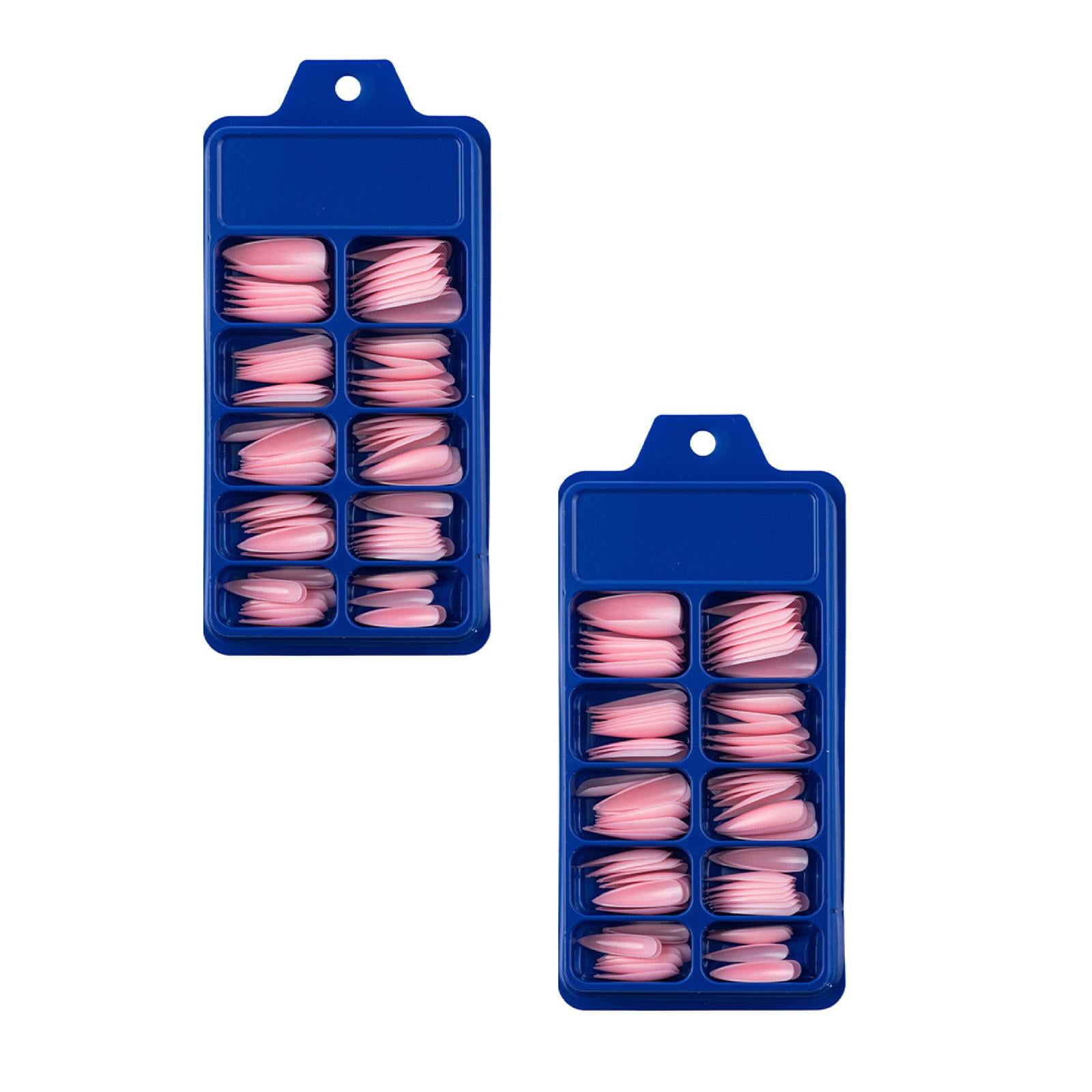 2pcs Pink Fake Nails For Women Colored Long Stiletto Press On Nails