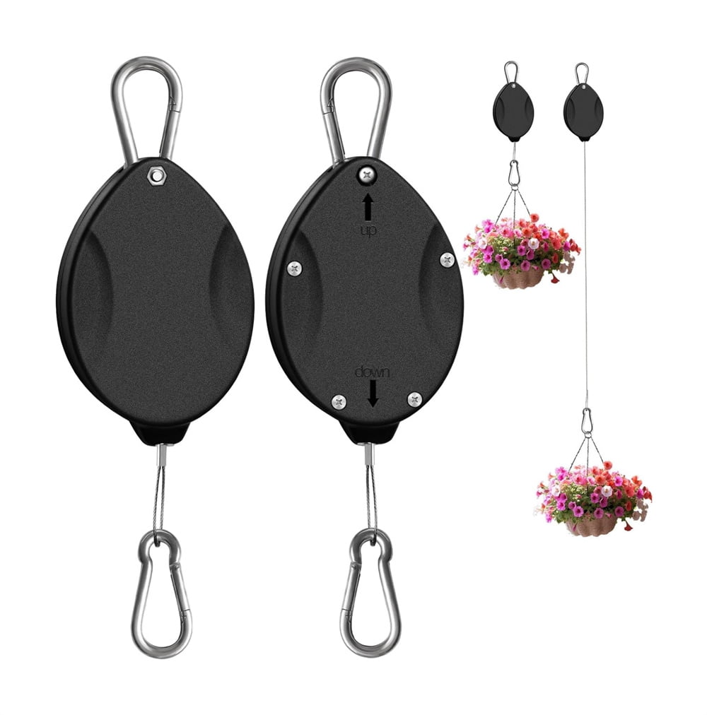 2PCS Plant Pulley Hanger with Stainless Steel Rope, Retractable Hook ...