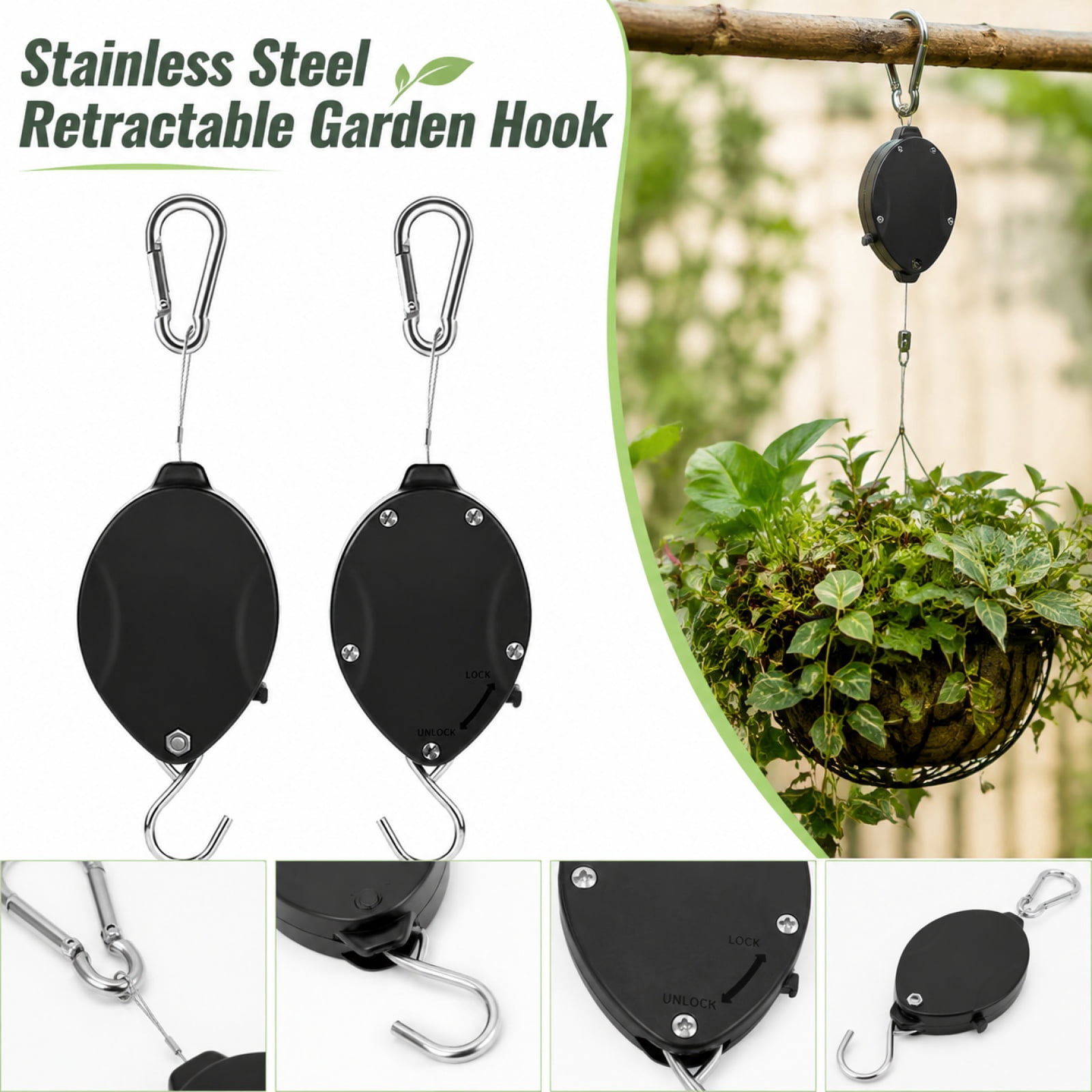 2PCS Plant Pulley Retractable Hanger Hooks - Hanging Plants Garden ...