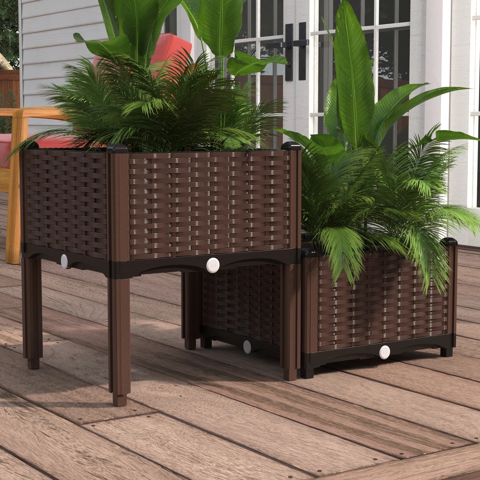 2PCS Elevated Brown Planter Box Set, Raised Garden Bed, Self-Watering ...