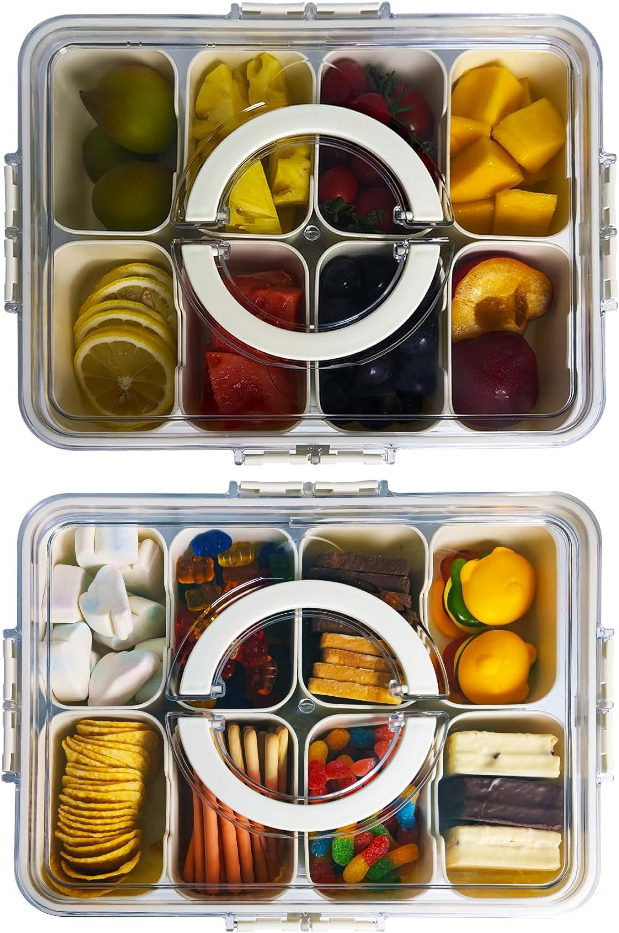 2PCS Plastic Divided Serving Tray with Lid Snackle Box Charcuterie ...