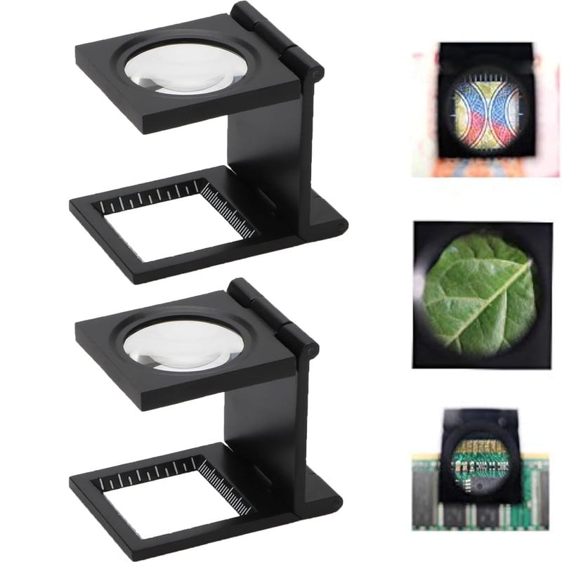 2PCS Pocket Magnifying Glass，10 x 28mm Mini Pocket Folding Magnifier ...