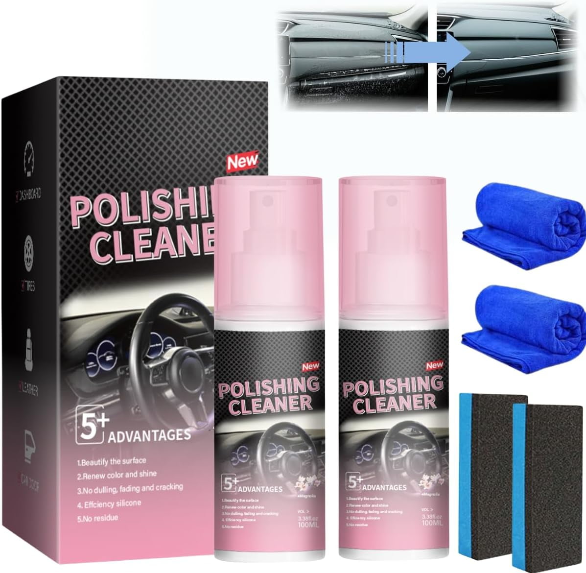 2PCS Polishing Cleaner Car Interior, 2025 New Vehicle Interior Polish ...