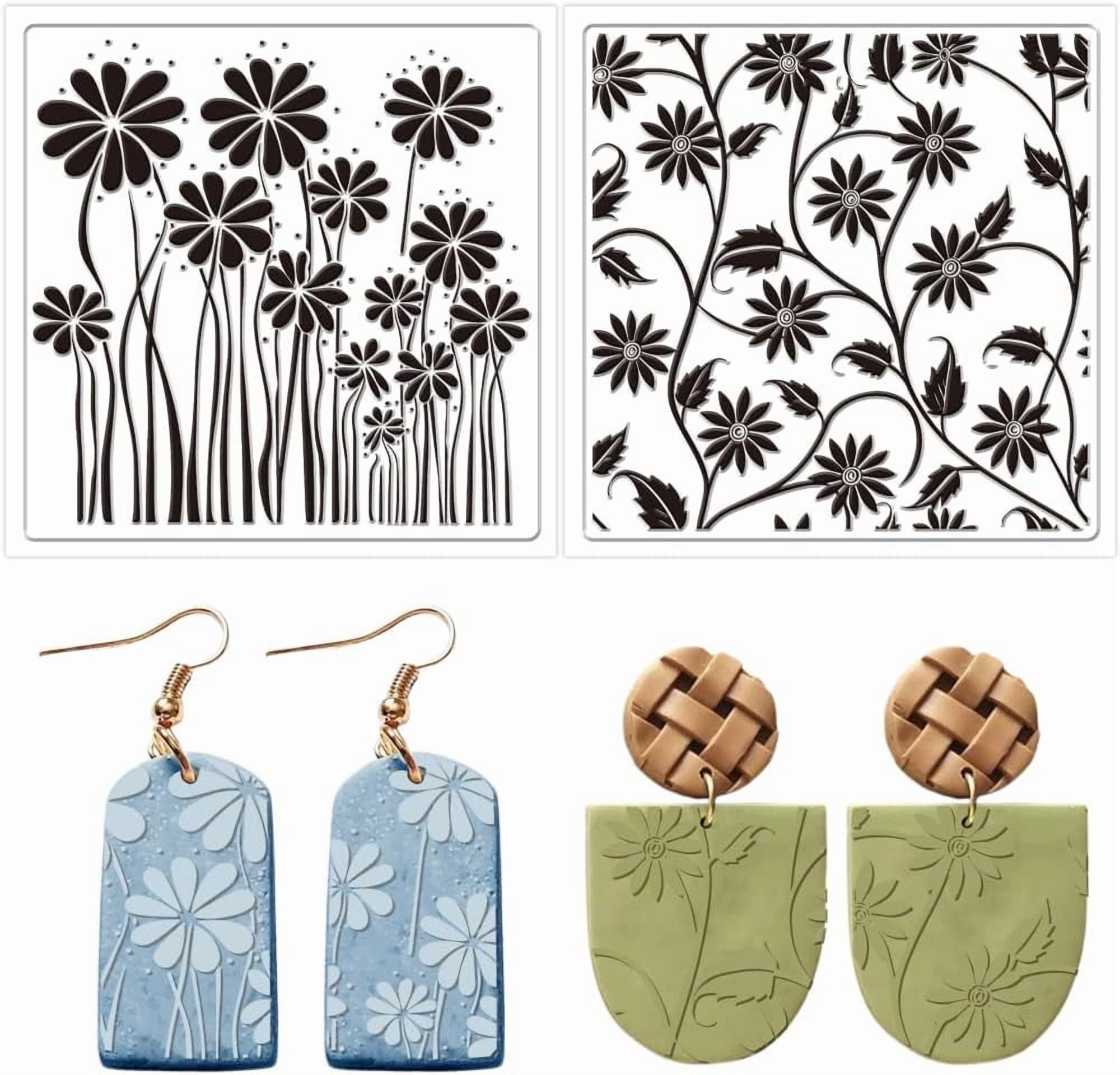 2PCS Polymer Clay Texture Sheets Silicone Texture Stamp Flower Vines ...