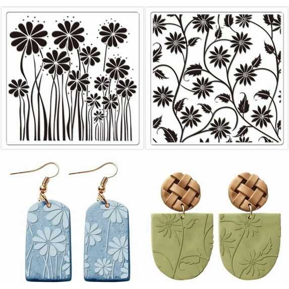 2PCS Polymer Clay Texture Sheets Silicone Texture Stamp Flower Vines ...