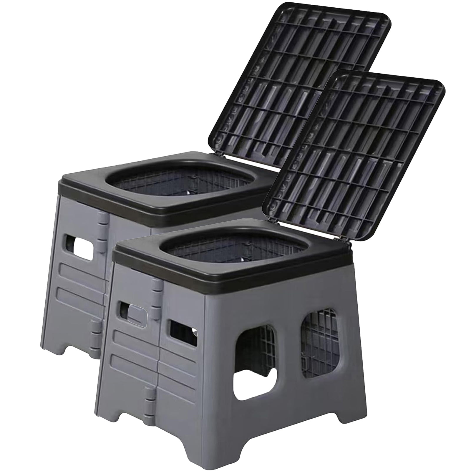 2PCS Portable Folding Camping Toilet with Lid - Durable PP Material ...