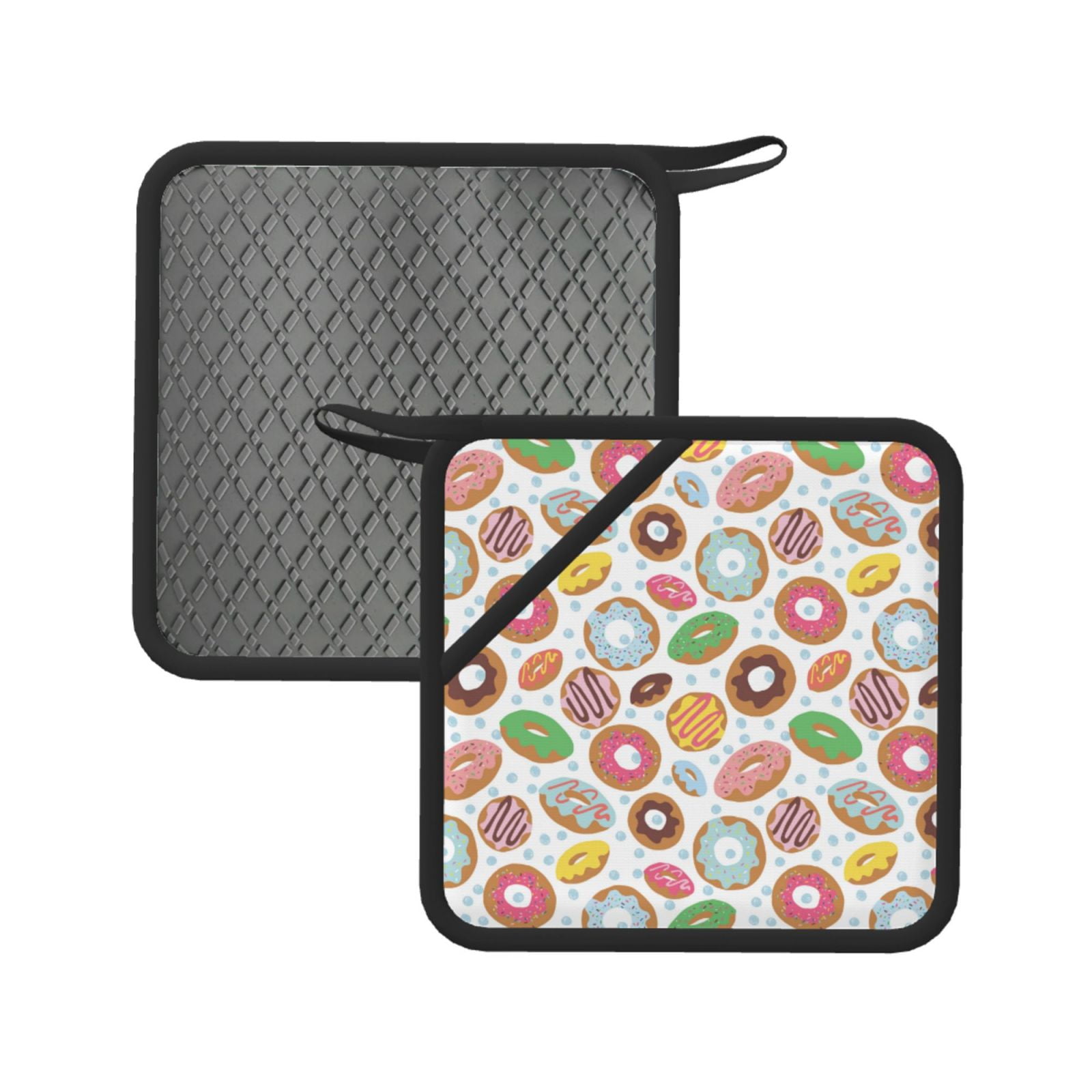 2PCS Pot Holders for Kitchen - Cartoon Donut Print Cute Silicone Heat ...