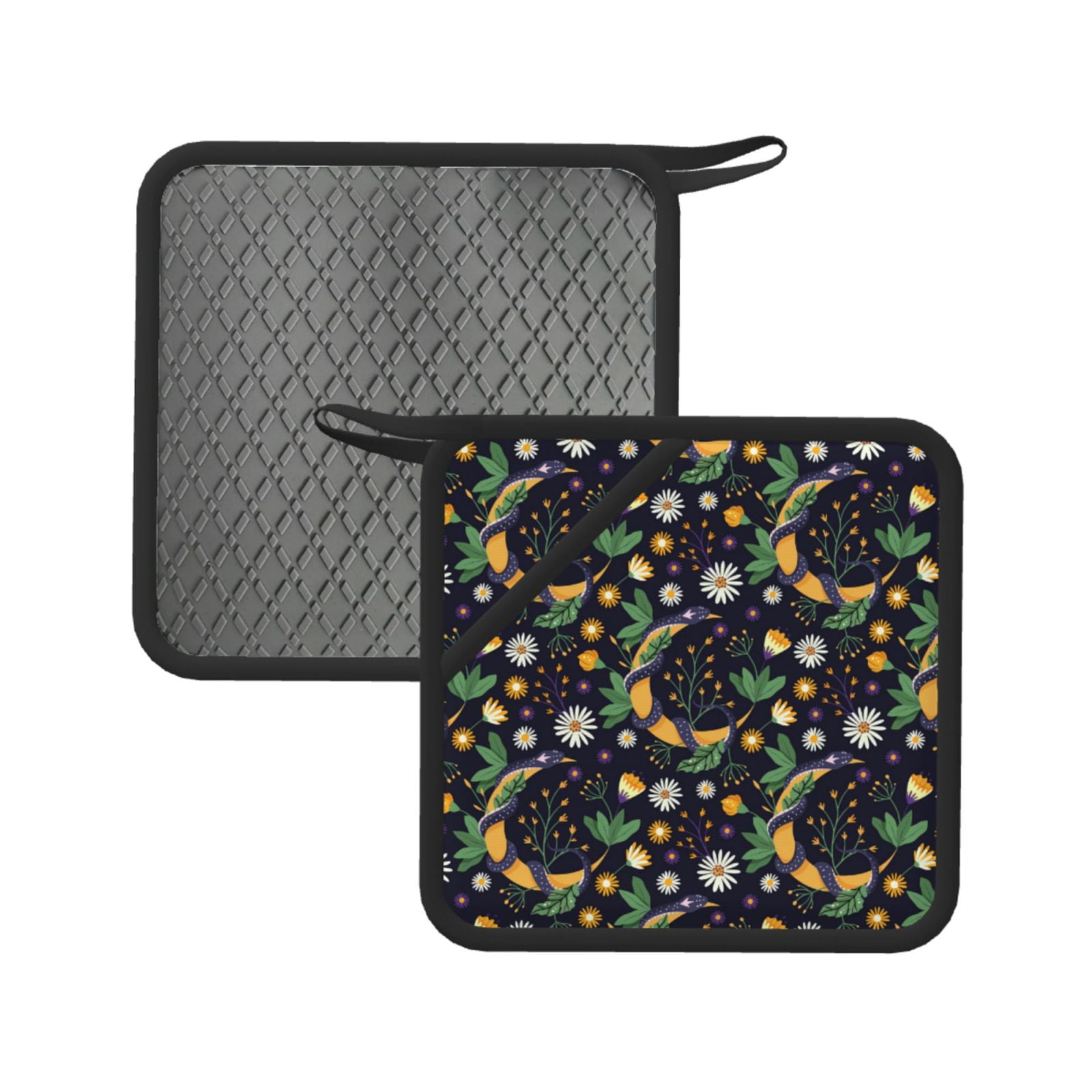 2PCS Pot Holders for Kitchen - Cartoon Funny Snake Moon Daisy Heat ...