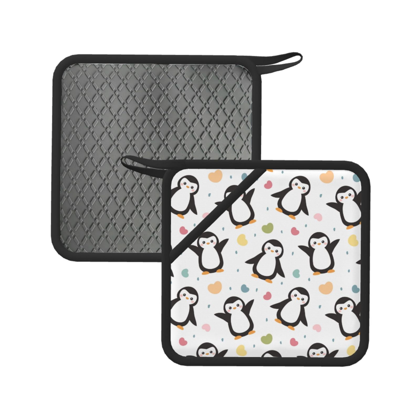 2PCS Pot Holders for Kitchen - Colorful Hearts Penguin Heat Resistant ...