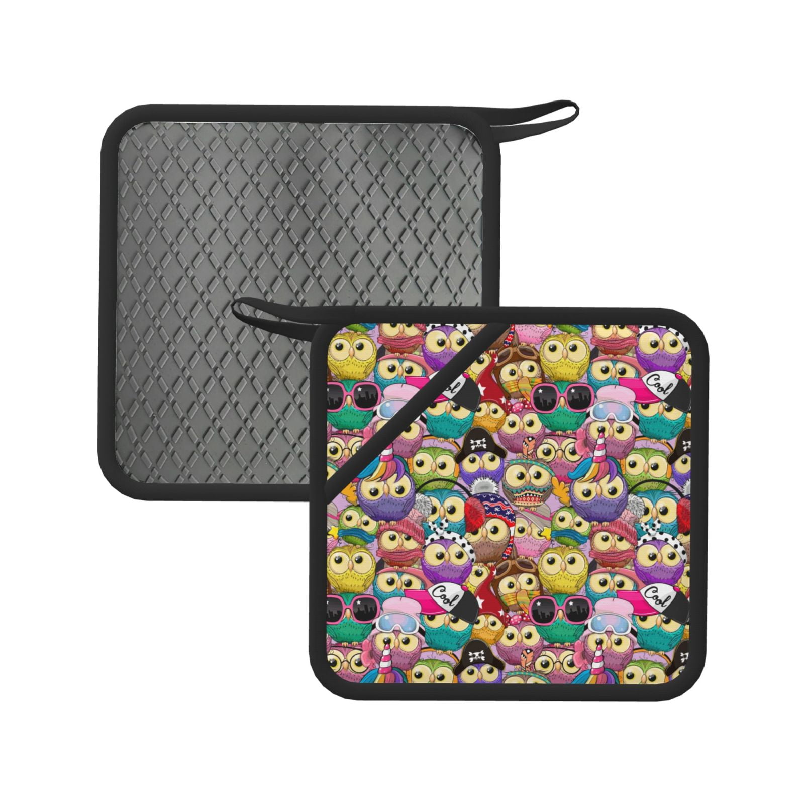 2PCS Pot Holders for Kitchen - Cute Cartoon Owls Silicone Heat ...