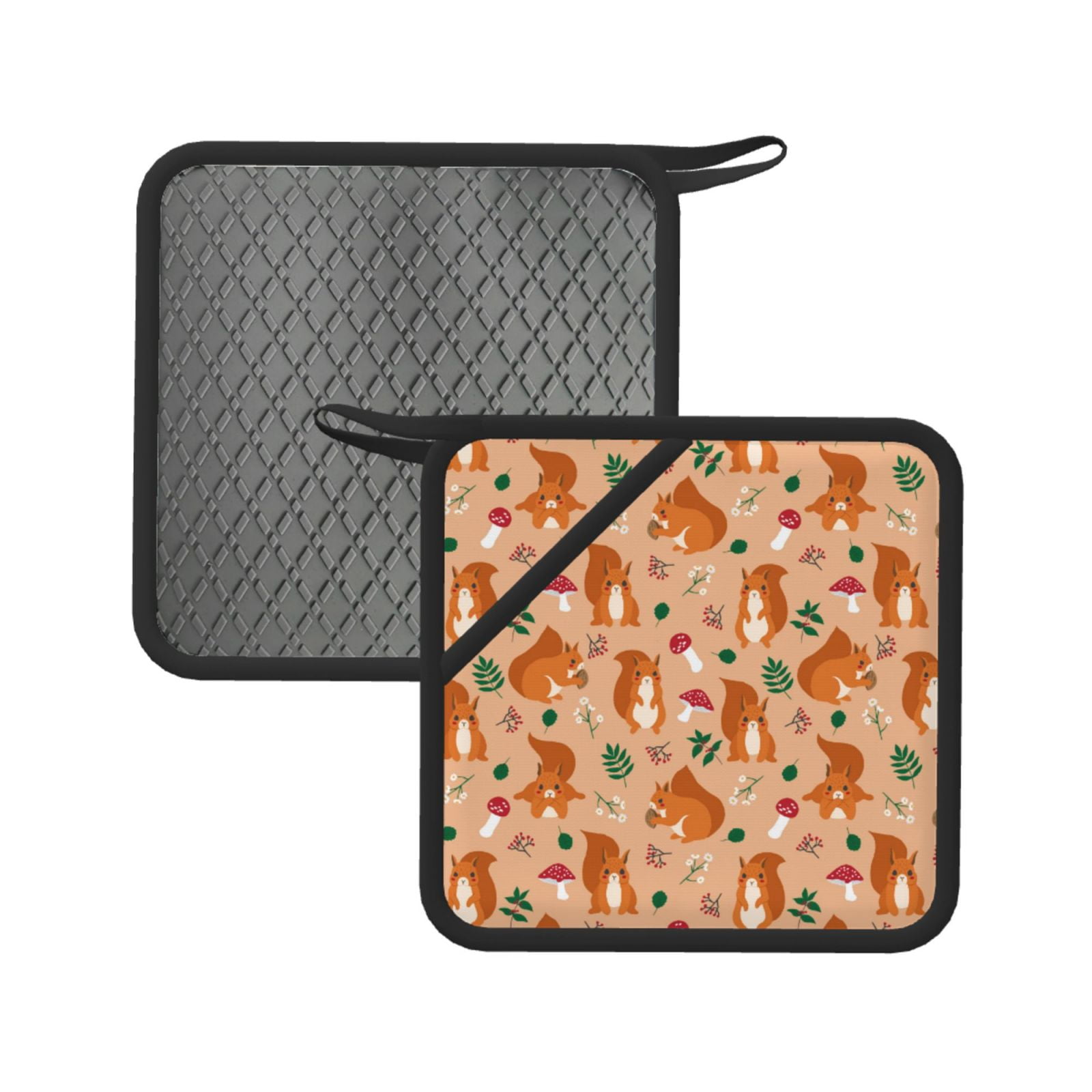 2PCS Pot Holders for Kitchen - Cute Squirrel Mushroom Cartoon Silicone ...